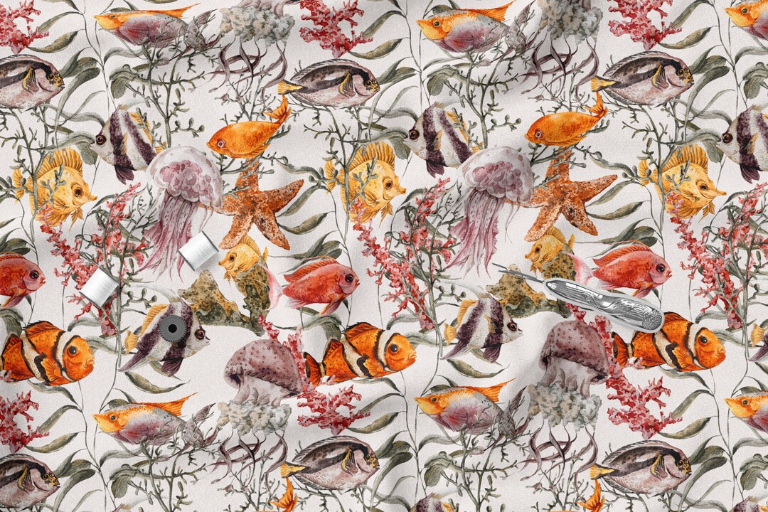 Cotton Knit Fabric Coral Reef, Stretchable, Pattern Cotton Knit, Eco ...