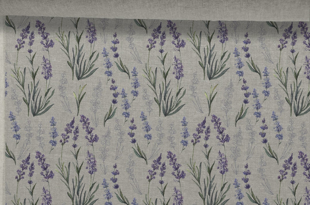 Linen Fabric Lavender Flowers Summer Lavender Linen Beige in - Etsy