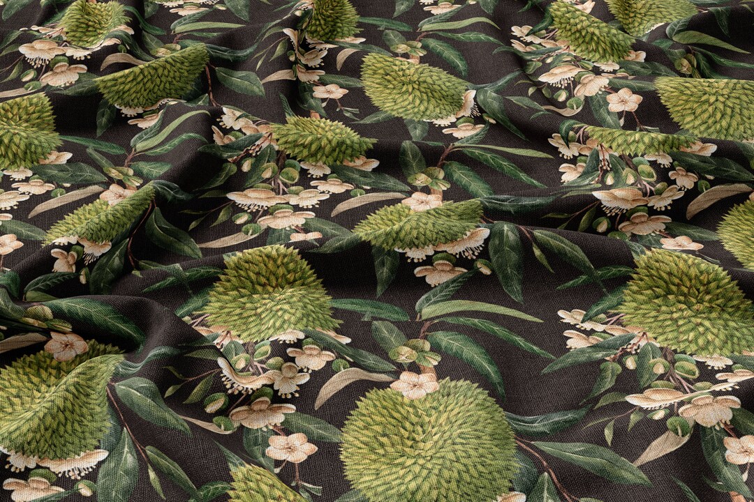 Durian Fruits Linen 100%, Eco-print, Printed Linen Fabric, Durian ...