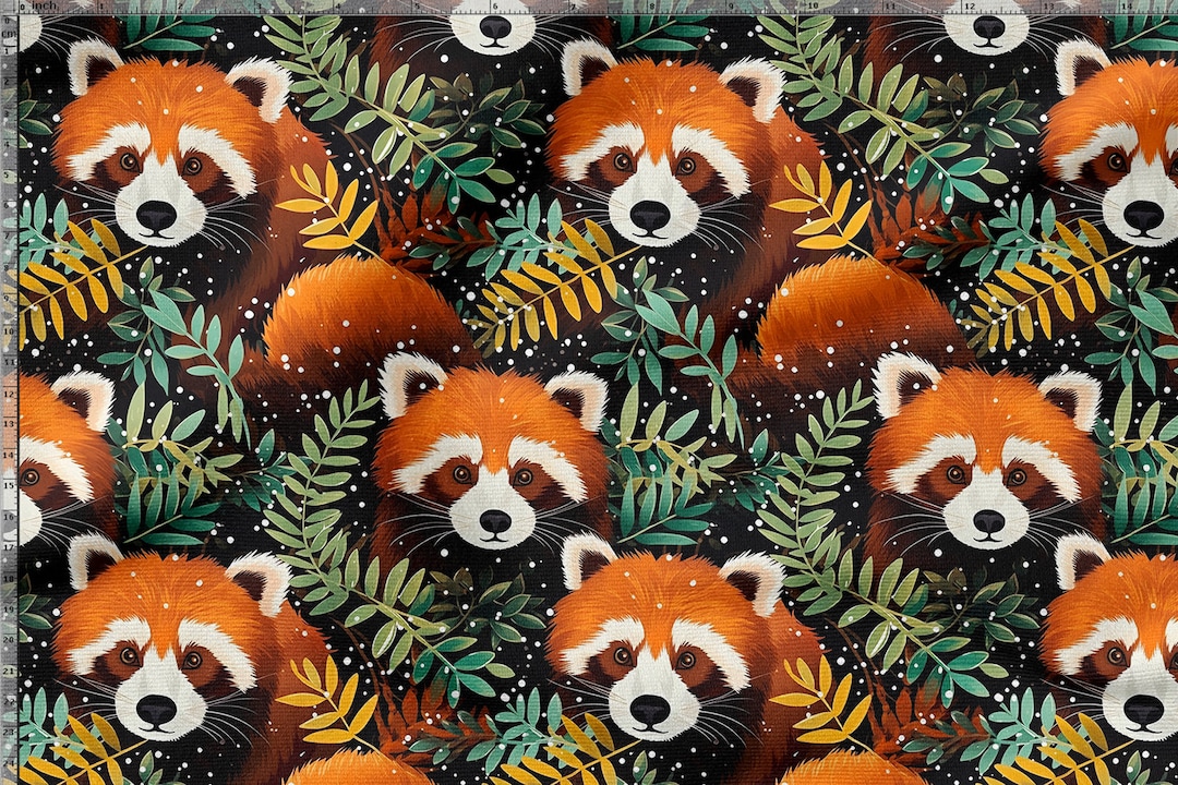 Red Panda 100%, Eco-print, Printed Cotton Panda Fabric, Width 150cm /60 ...