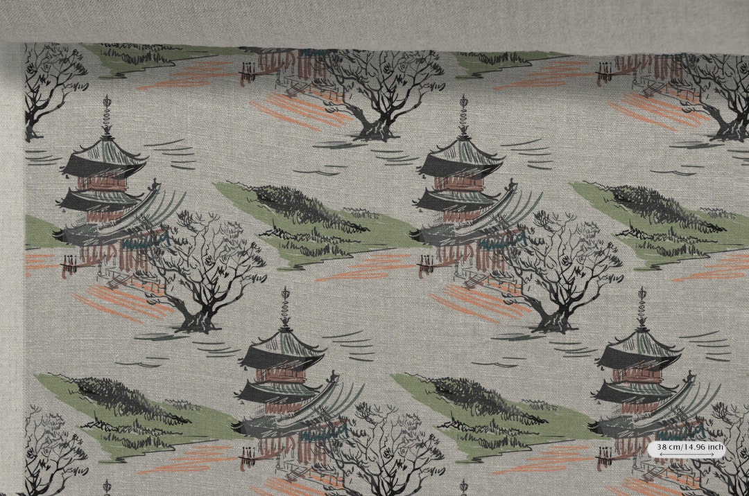 Linen Fabric Japanese Pattern Beige Linen Fabric in Melange Softened ...
