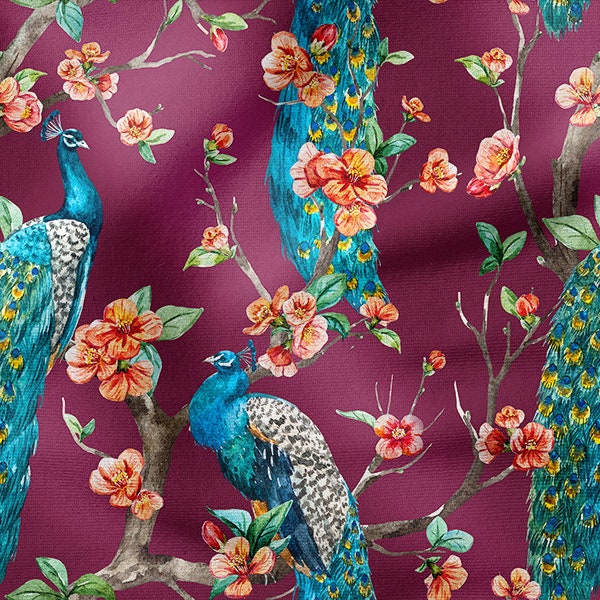 Peacock Print Fabric - Etsy