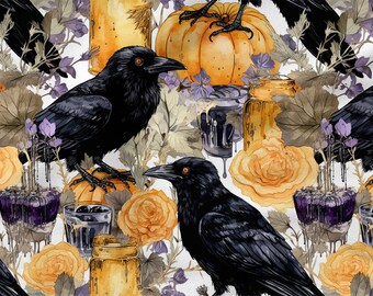 Black Ravens on Dead Tree Fabric Panel - Etsy