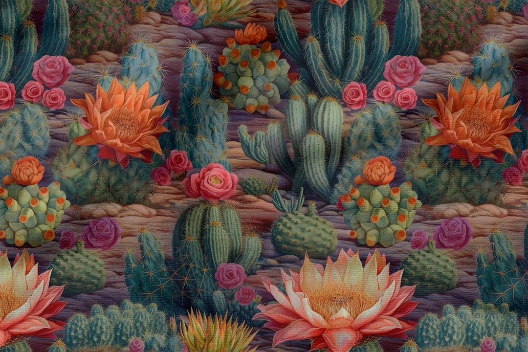 Desert, Cacti Cotton 100%, Eco-print, Printed Cotton Floral Fabric ...