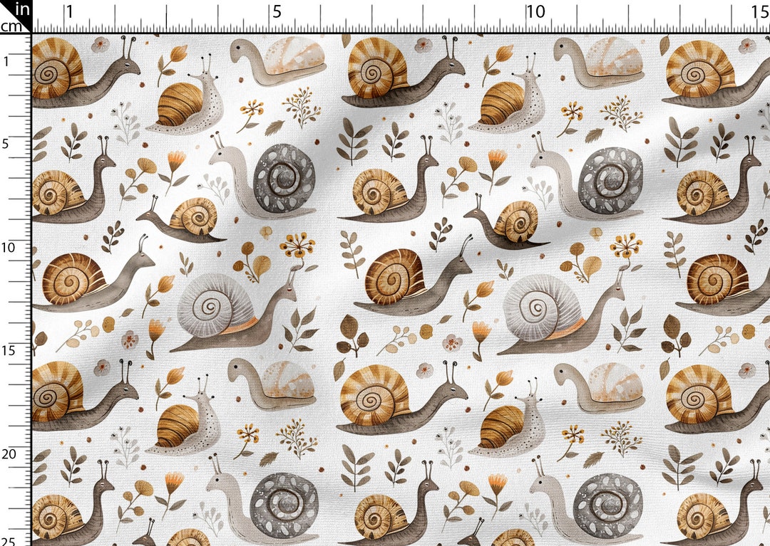 Cute Snails Cotton 100%, Eco-print, Printed Cotton Snails Fabric, Width ...
