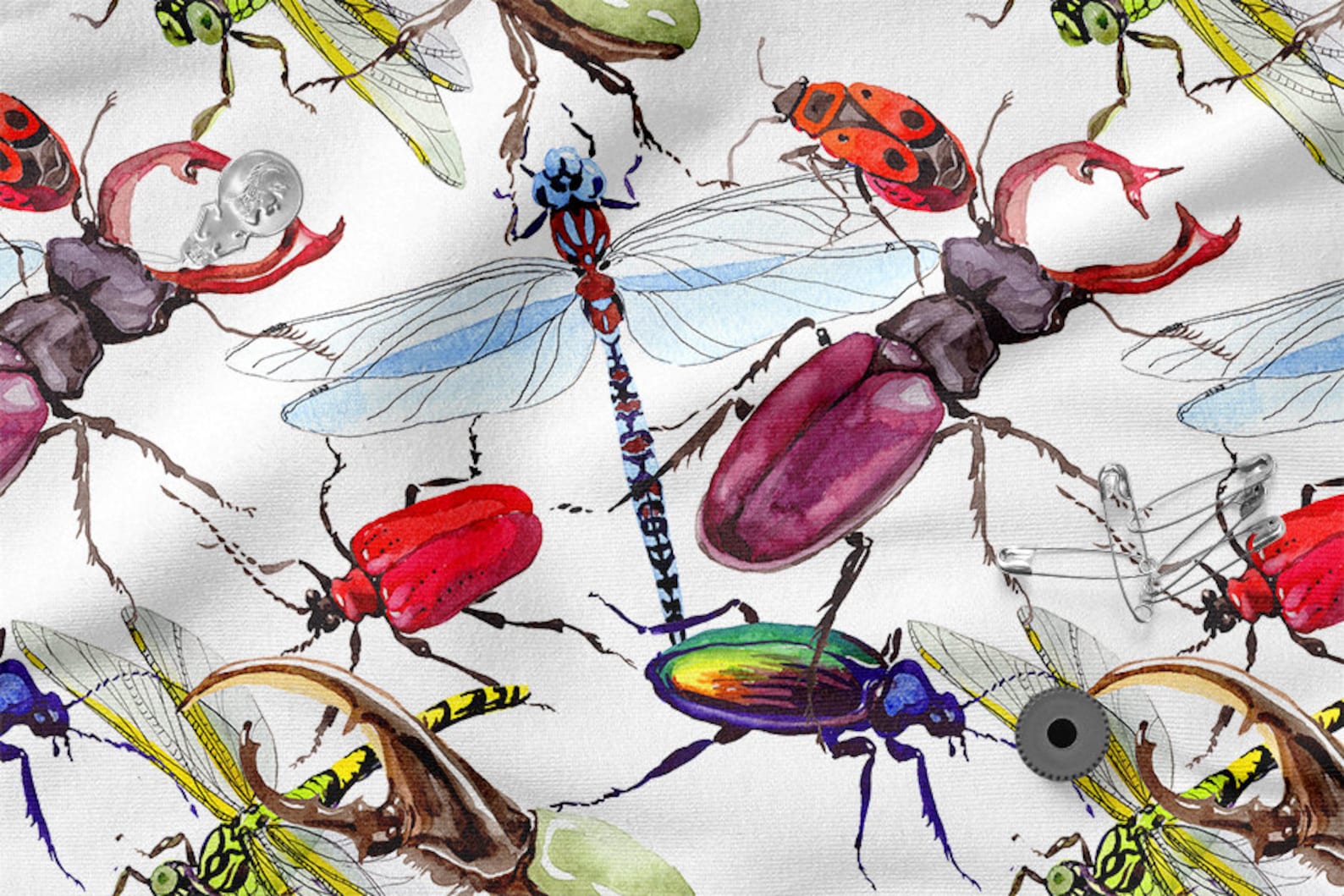 COLORFUL INSECTS BEETLES Dragonflies Cotton 100%, Eco-print, Printed ...