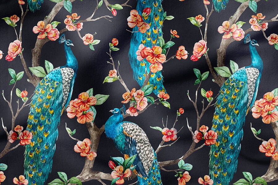 Watercolor Peacock Cotton 100% Eco-print Printed Cotton - Etsy