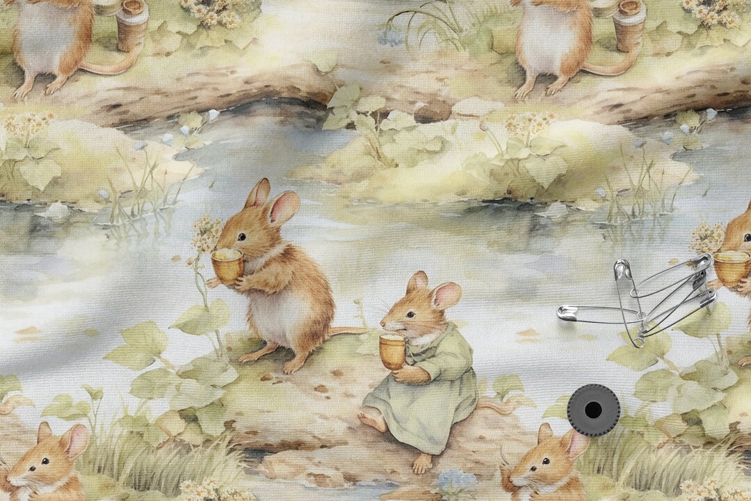 Little Mice Cotton 100%, Eco-print, Printed Cotton Mice Fabric, Width ...