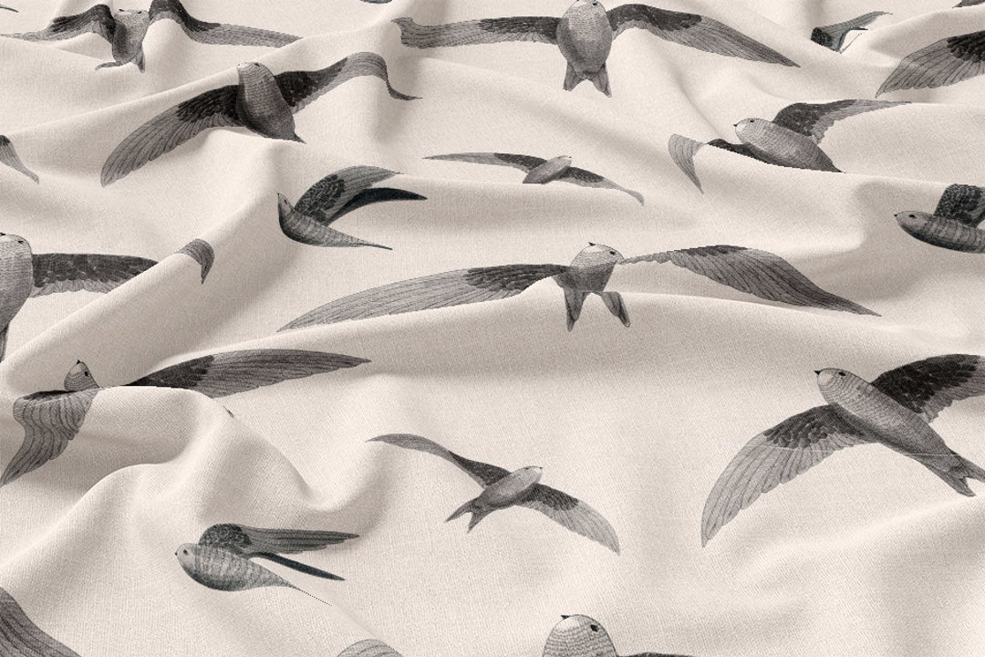 Swallow Pattern Linen 100%, Eco-print, Printed Linen Fabric,swallow ...