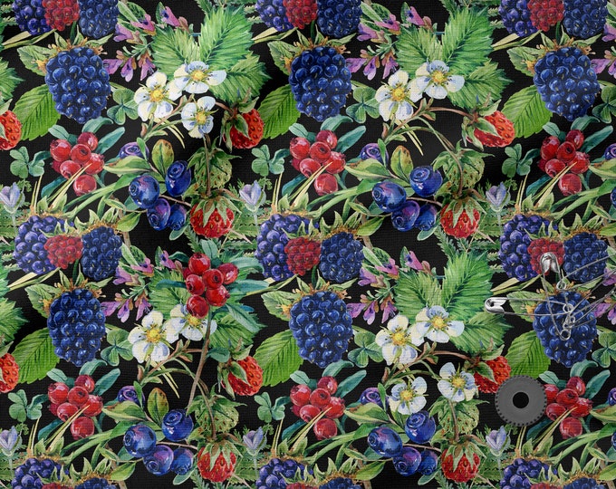 Farm Fresh Mixed Berries Food Fabric / Blueberries Strawberries / C1811 ...