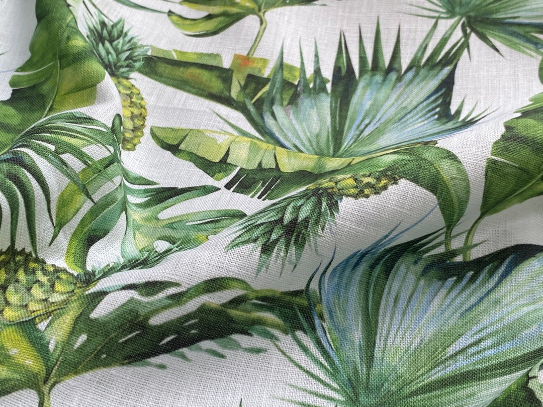 Exotic Leaves Linen 100%, Eco-print, Printed Linen Fabric, Exotic ...