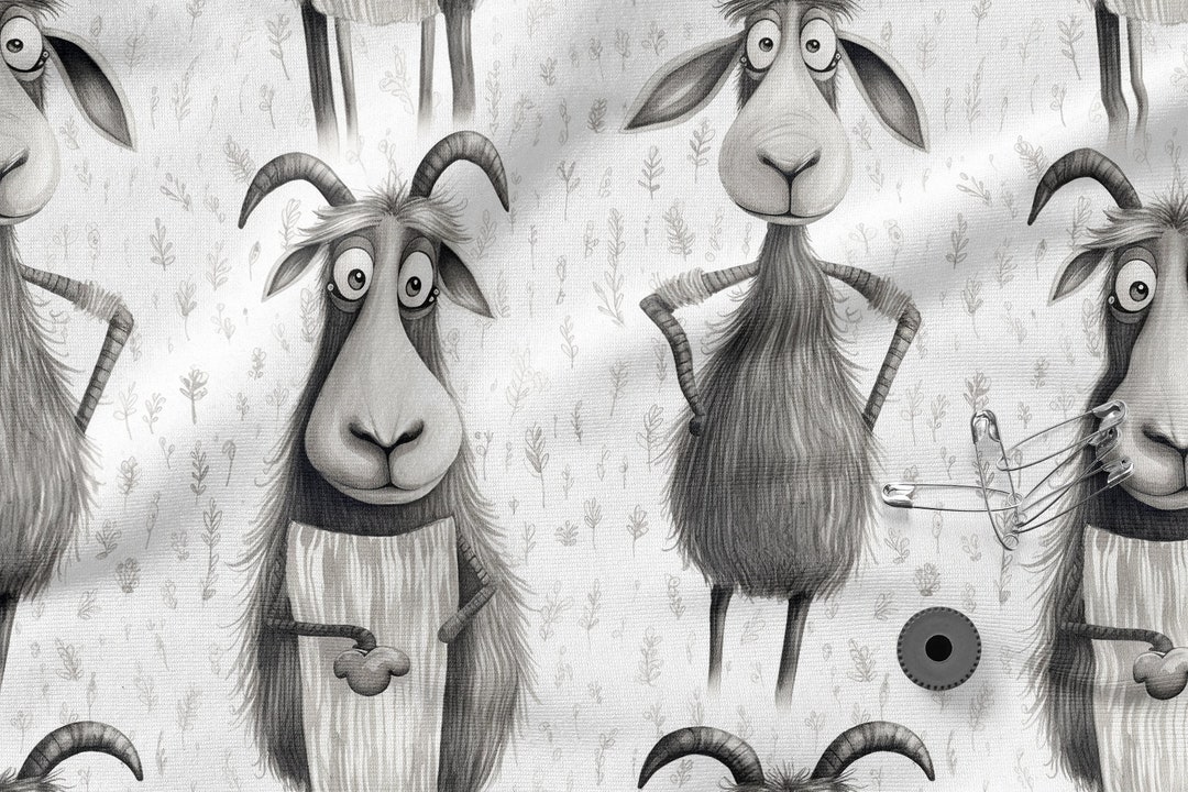 Goat Animals Cotton 100%, Eco-print, Printed Cotton Goat Fabric, Width ...