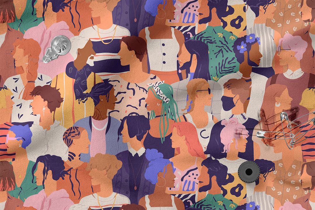 Crowds of People Cotton 100%, Eco-print, Printed Cotton Fabric, Crowds ...