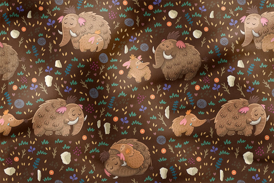 Woolly Mammoths Cotton 100%, Eco-print, Printed Cotton Mammoths Fabric ...