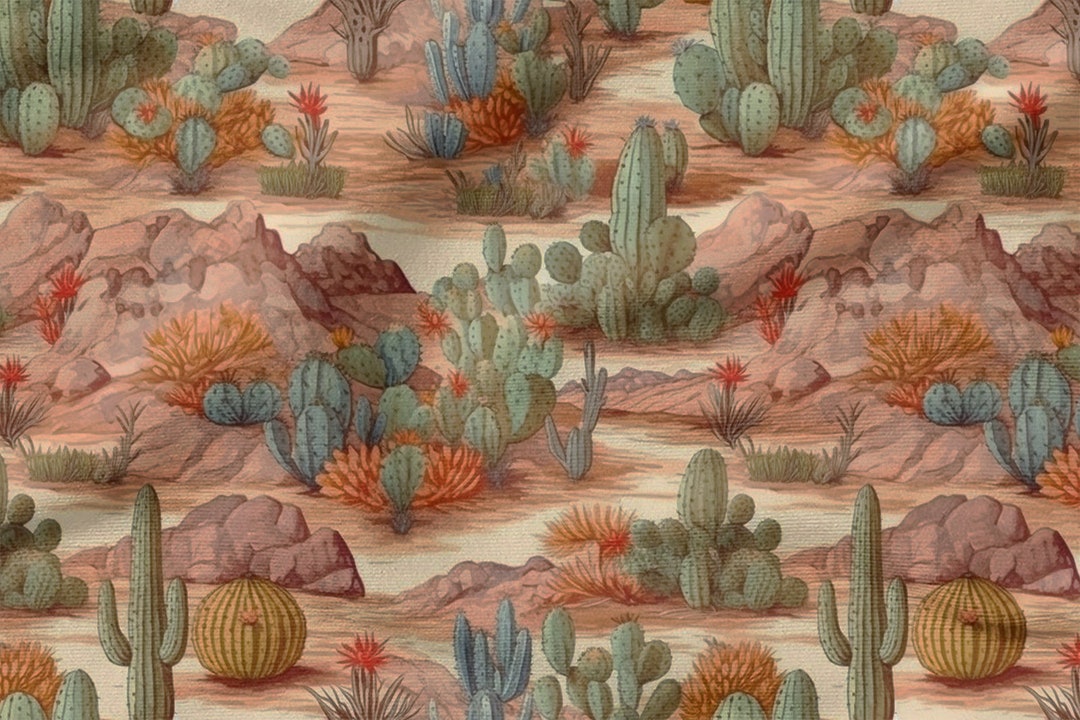 Desert, Cacti Cotton 100%, Eco-print, Printed Cotton Floral Fabric ...