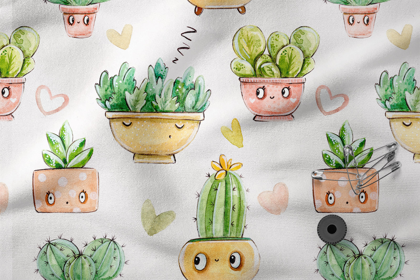 CACTI Pattern Cotton 100%, Eco-print, Printed Cotton Fabric, Cacti ...
