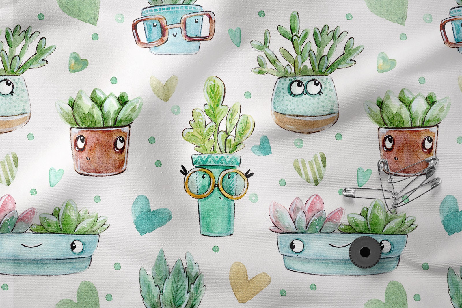 CACTI Pattern Cotton 100%, Eco-print, Printed Cotton Fabric, Cacti ...
