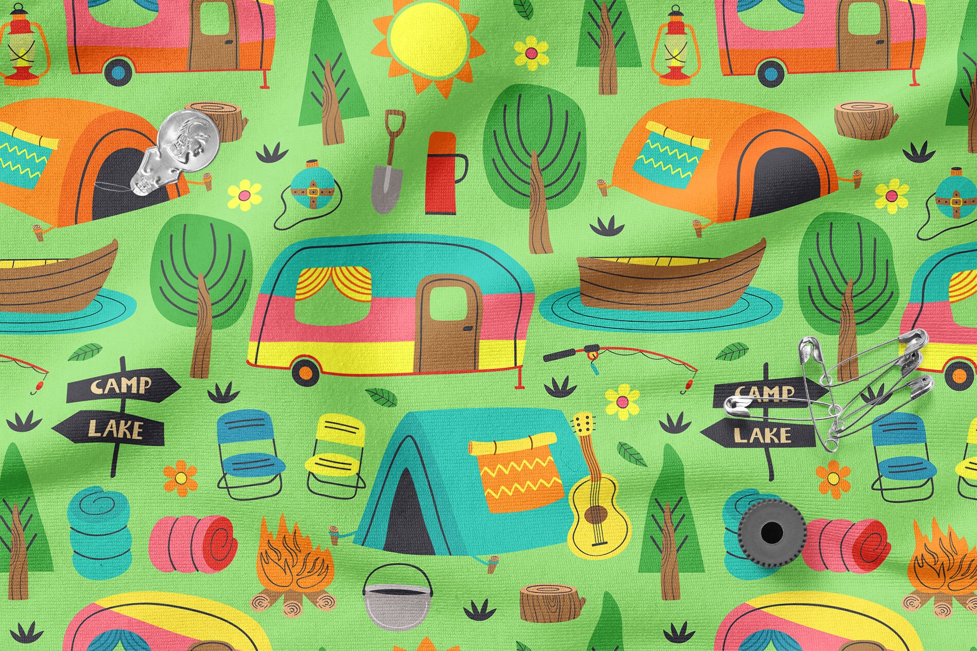 SUMMER CAMPING PATTERN cotton 100% Eco-print Printed Cotton | Etsy