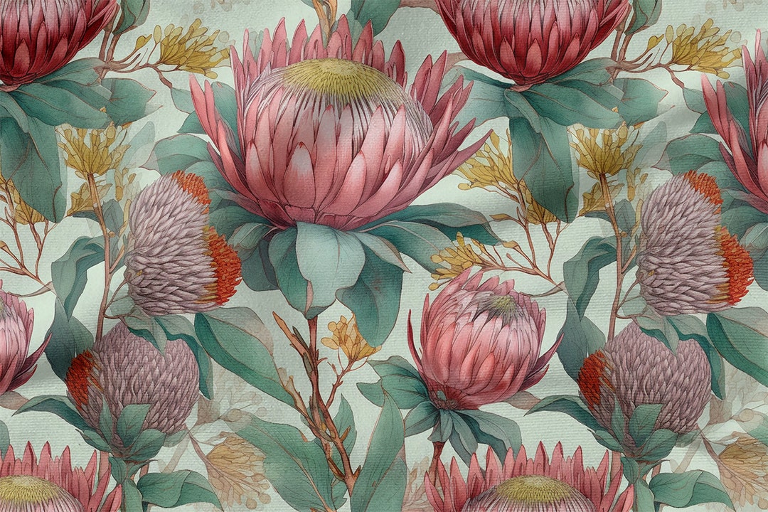 Protea Patterns Cotton 100%, Eco-print, Printed Cotton Fabric, Protea ...