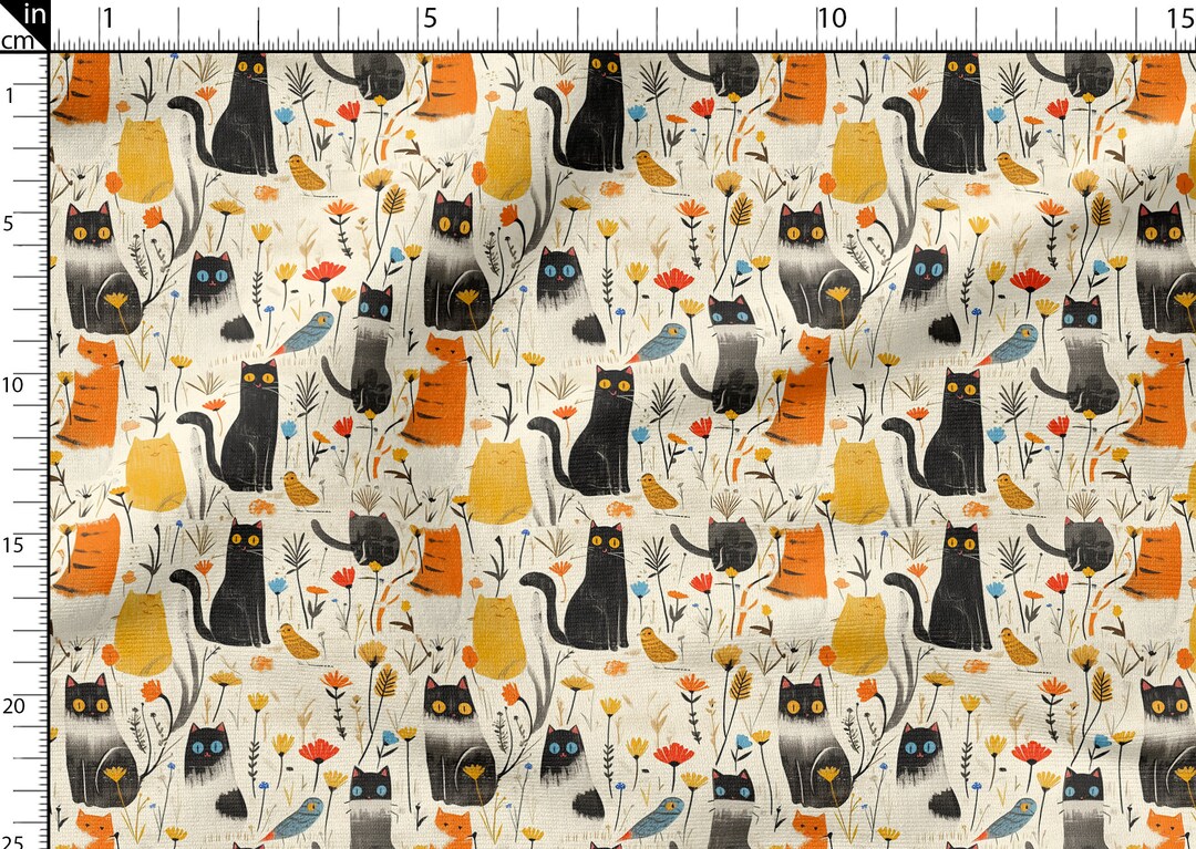 Cats Cotton 100%, Eco-print, Printed Cotton Fabric, Cats Fabric, Width ...