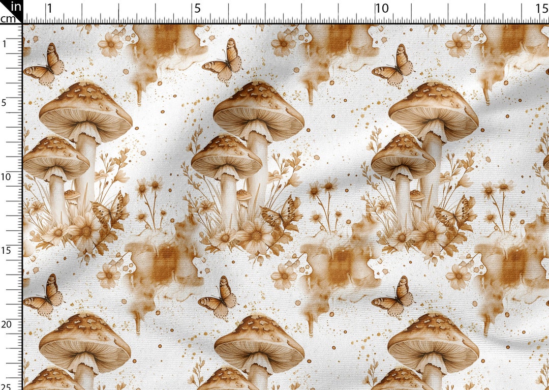 Mushrooms Pattern Cotton 100%, Eco-print, Printed Cotton Fabric, Forest ...
