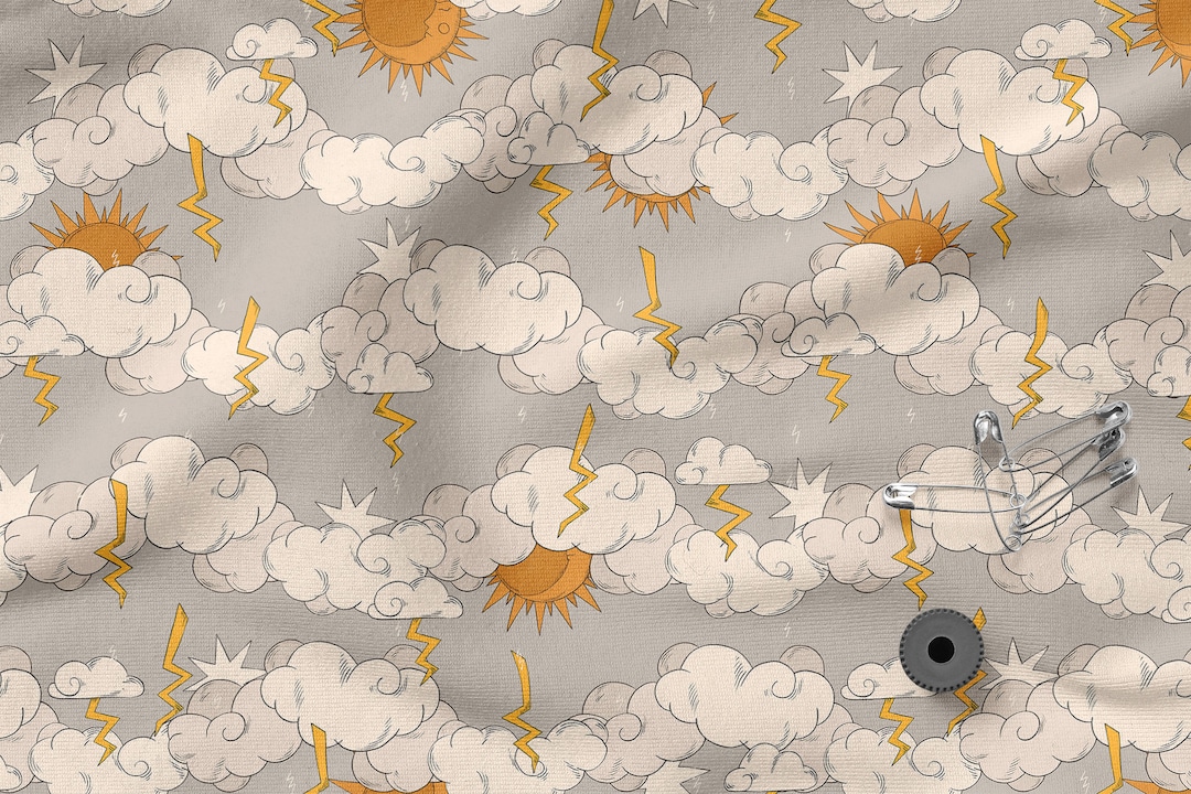 Storm Lightning Cotton 100%, Eco-print, Printed Cotton Fabric, Clouds ...