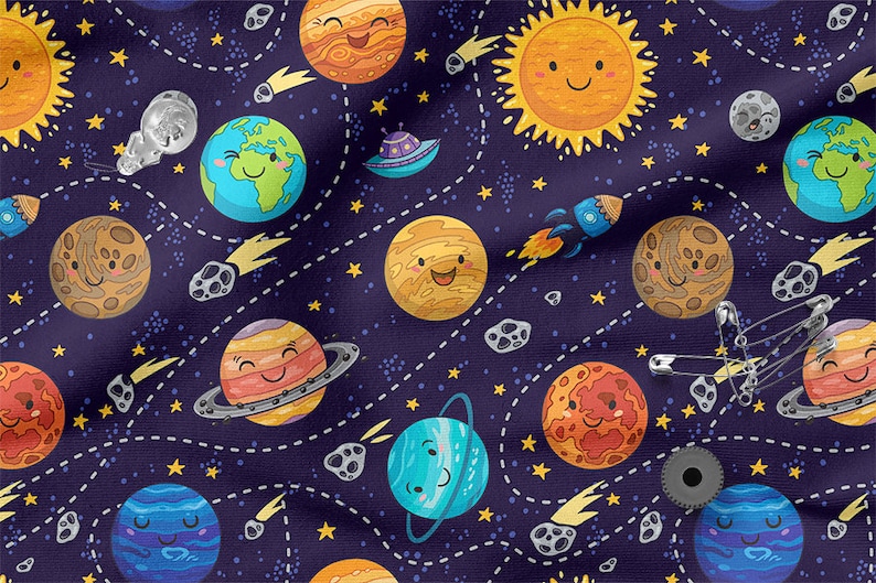 SOLAR SYSTEM, Happy Planets Cotton 100%, Eco-print, Printed Cotton ...