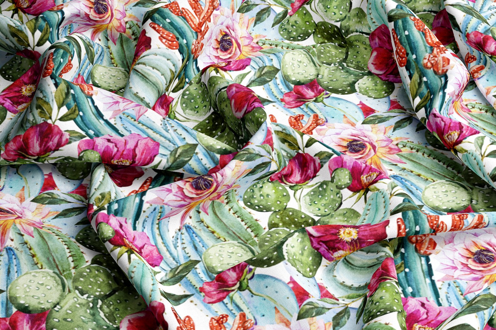 Colorful Cactus VISCOSE Fabric 100%, Eco-print, Printed Viscose Fabric ...