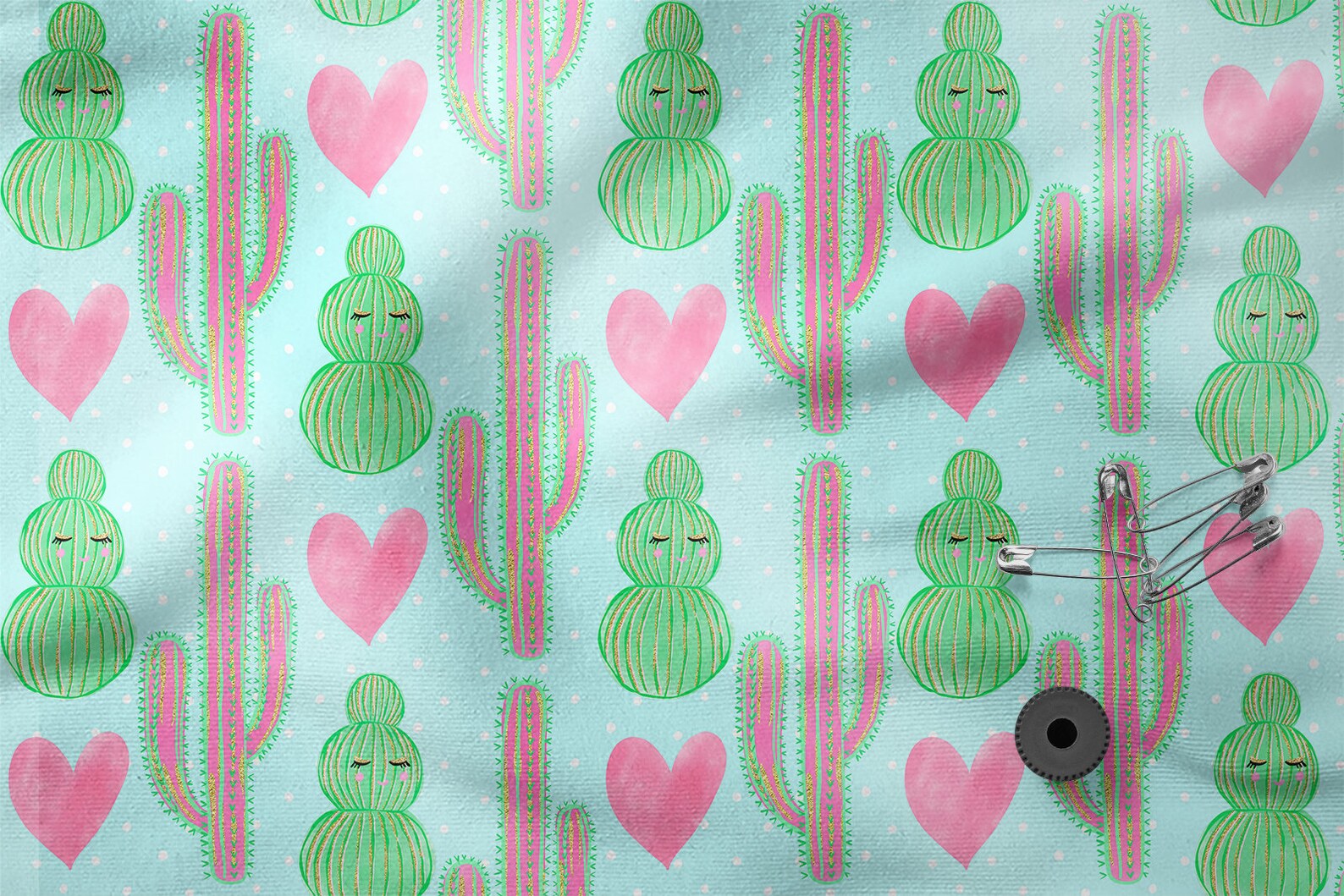 CACTI Pattern Cotton 100%, Eco-print, Printed Cotton Fabric, Cacti ...
