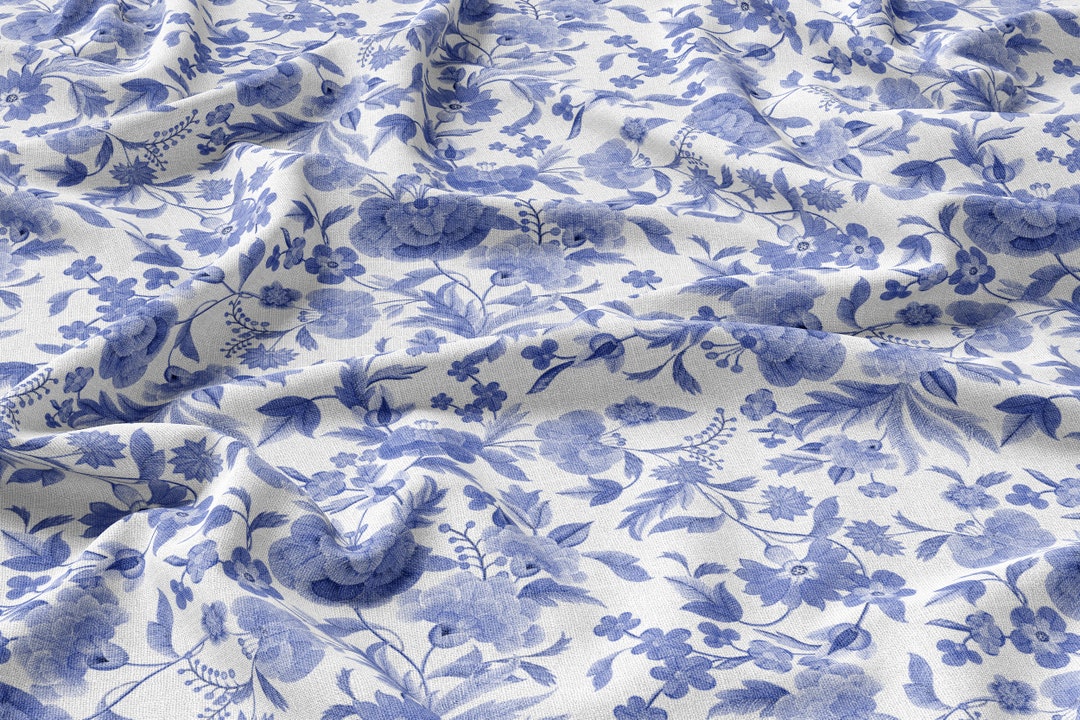 Meadow, Blue Flower Linen 100%, Eco-print, Printed Linen Fabric ...