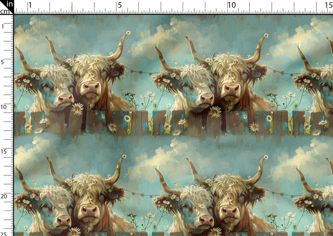 Highland Cow Cotton 100%, Eco-print, Printed Cotton Fabric, Cow Fabric ...