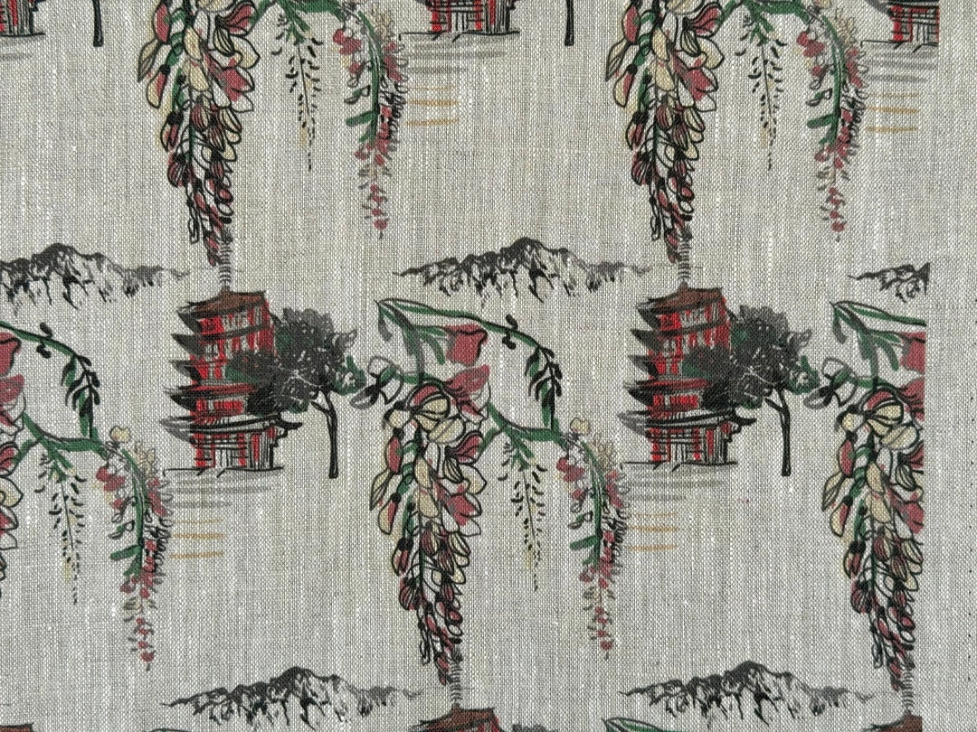 Linen Fabric Japanese Temple, Beige in Melange, Softened Linen for ...