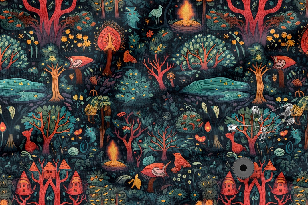 Enchanted Forest Cotton 100%, Eco-print, Printed Cotton Forest Fabric ...