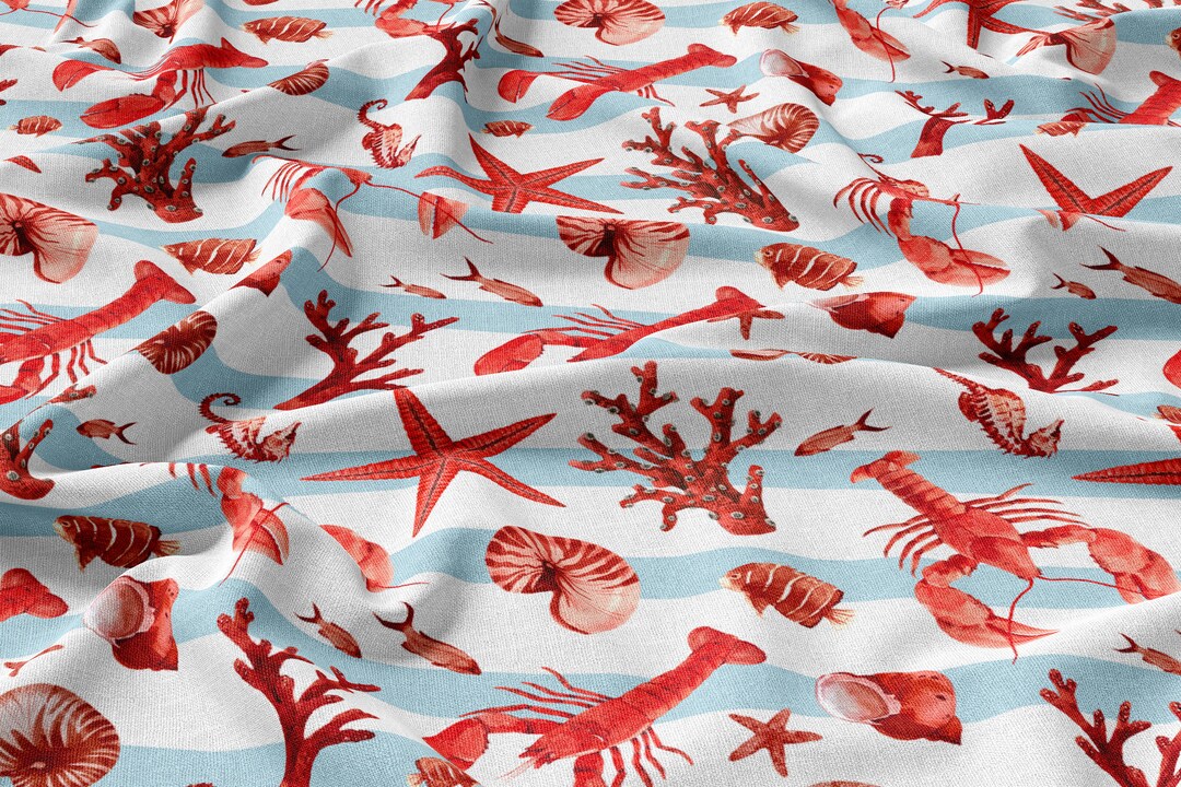 Sea Pattern, Ocean, Linen 100%, Eco-print, Printed Linen Fabric, Ocean ...