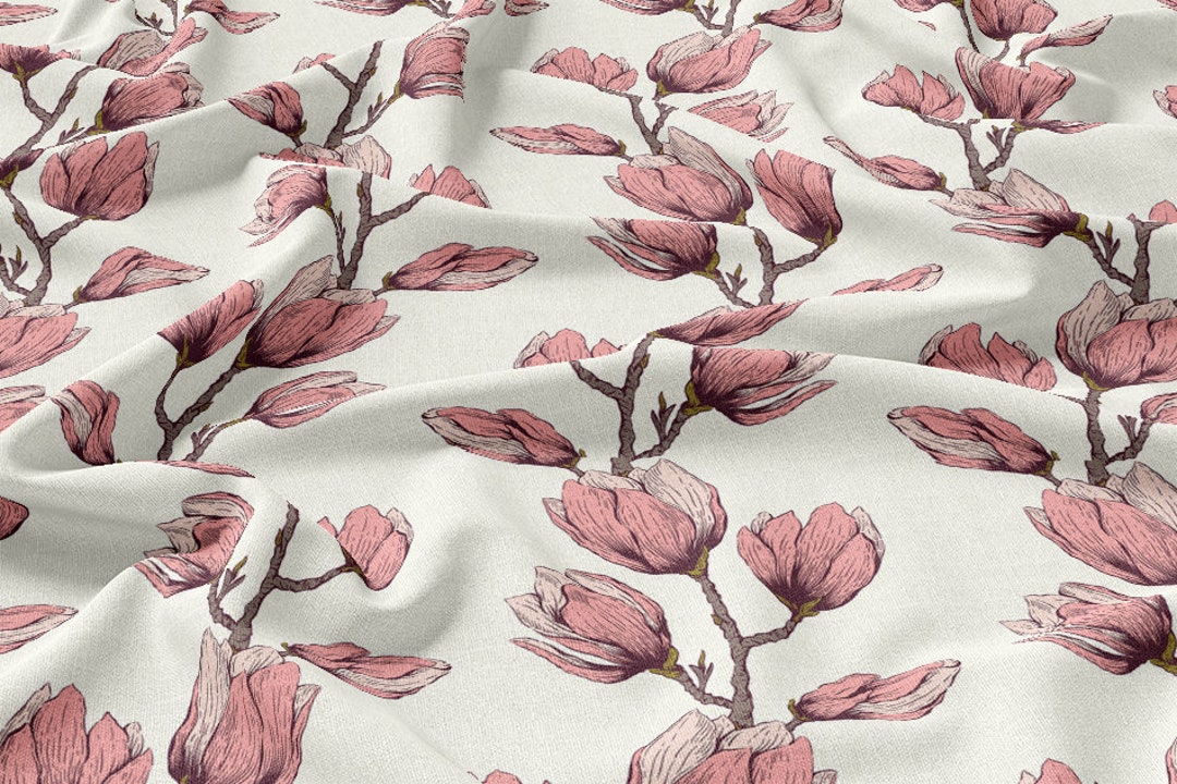 Magnolias Linen 100%, Eco-print, Printed Linen Fabric,magnolias Linen ...
