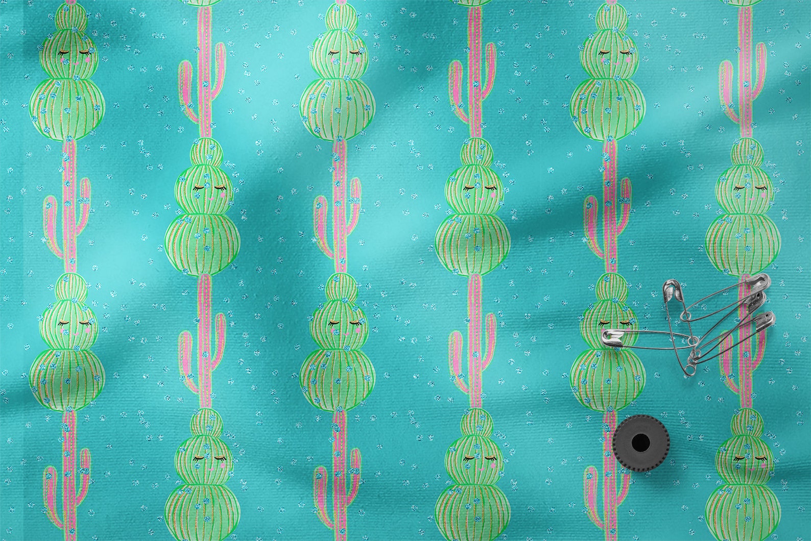 CACTI Pattern Cotton 100%, Eco-print, Printed Cotton Fabric, Cacti ...