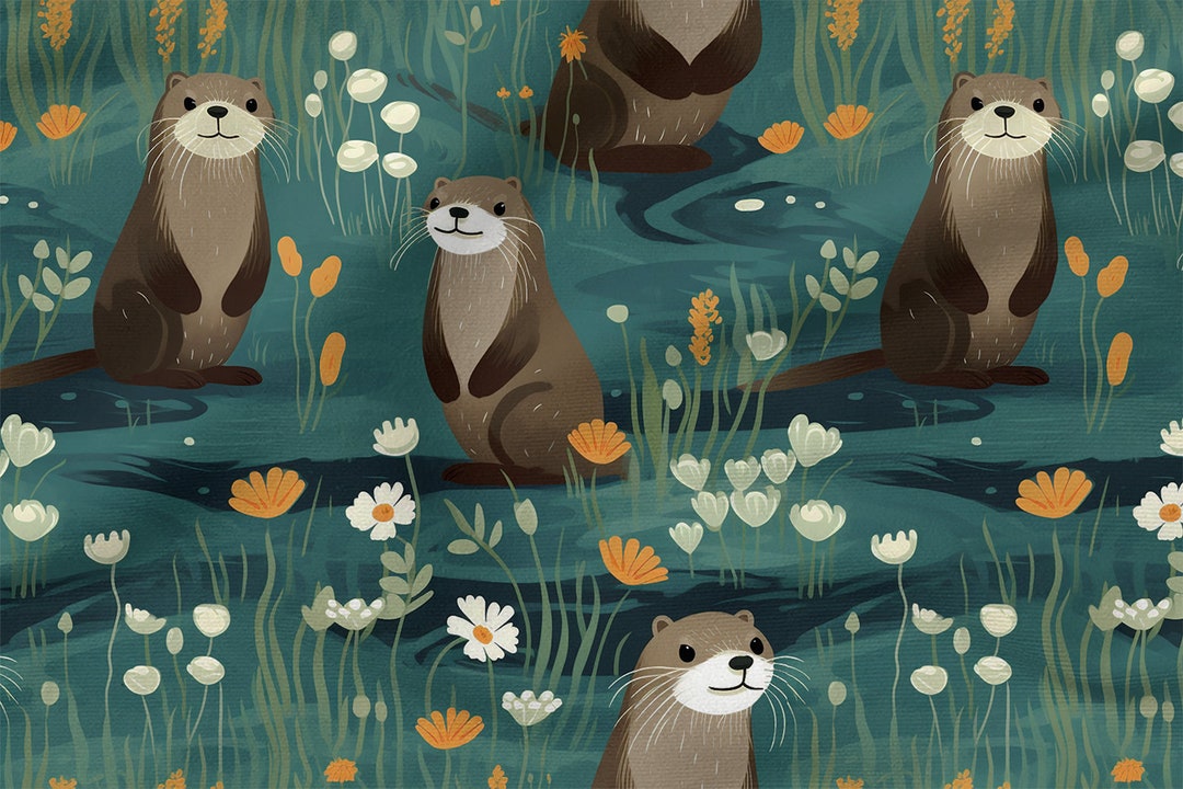 Friendly Otter Cotton 100%, Eco-print, Printed Cotton Otter Fabric ...