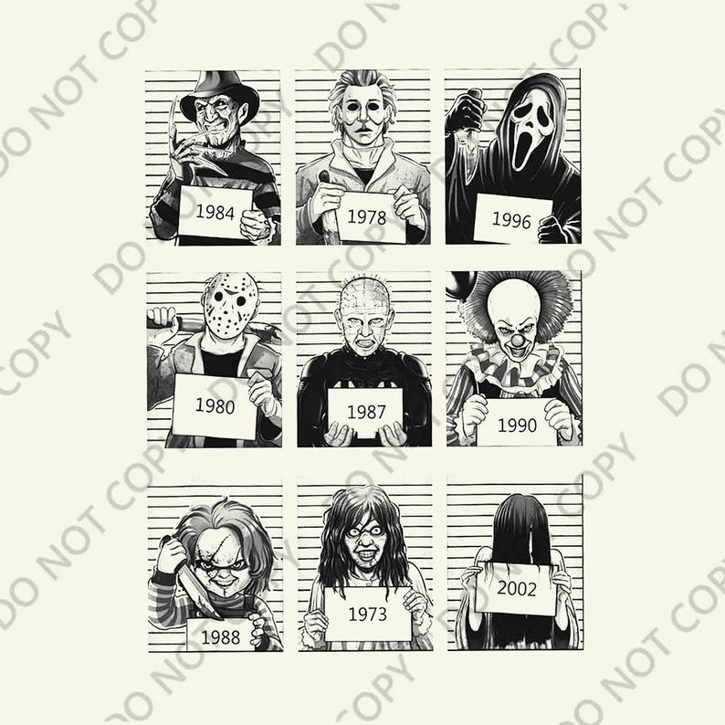 Halloween Mugshots PNG, Horror Movie Characters Digital, Halloween ...