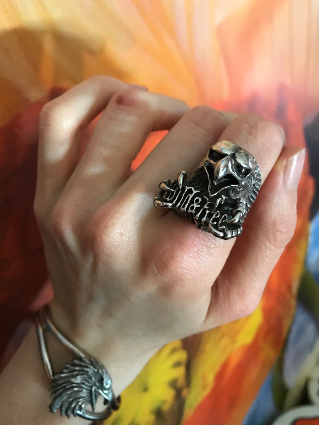 1980s G&S WILD AND FREE Eagle Biker Ring Sterling Silver Plated Size 8 - Etsy