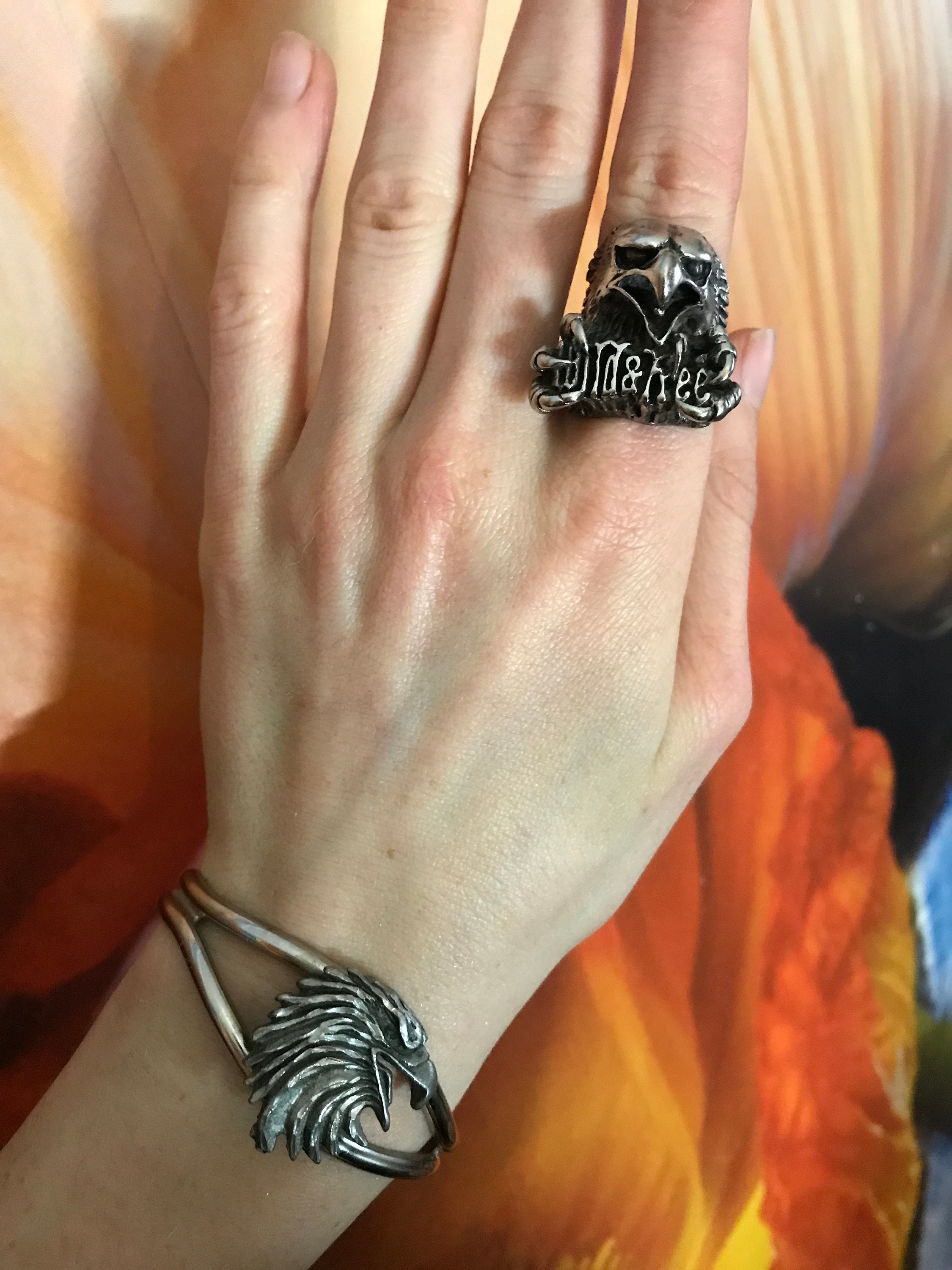 1980s G&S WILD AND FREE Eagle Biker Ring Sterling Silver Plated Size 8 - Etsy