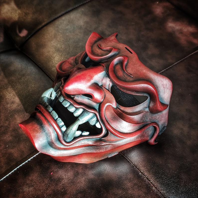 Red Samurai Mempo Full Face Mask - Japanese Warrior Cosplay Costume ...