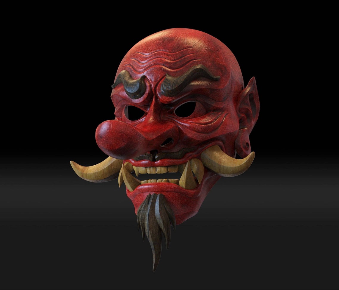 Japanese Tengu Oni Demon Smile Mask STL File for 3D Printing ...