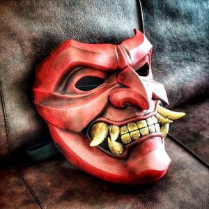 Red Oni Menpo Samurai Mask - Japanese Warrior Facial Armor for Cosplay ...