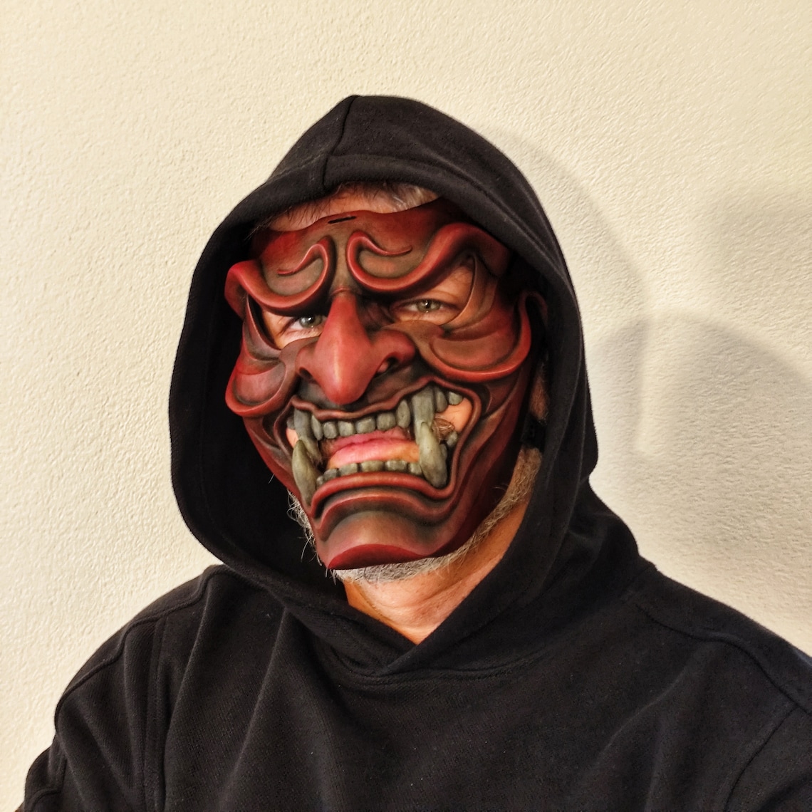 Red Samurai Mempo Full Face Mask - Japanese Warrior Cosplay Costume ...
