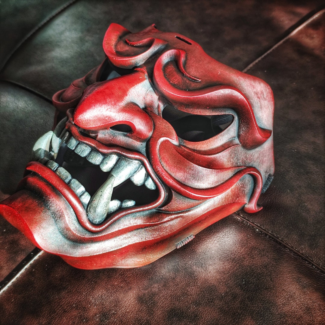 Red Samurai Mempo Full Face Mask - Japanese Warrior Cosplay Costume ...