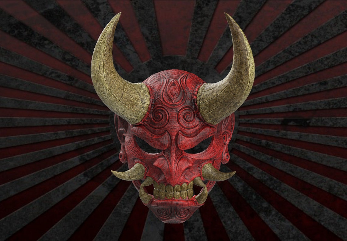 Oni Mask With Tanto Knife in Frame Model for 3D Print - Etsy