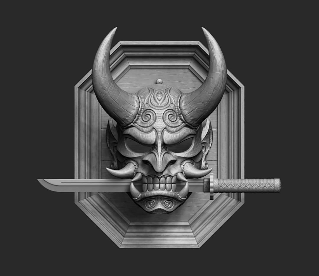 Oni Mask With Tanto Knife in Frame Model for 3D Print - Etsy