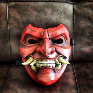 Red Oni Menpo Samurai Mask - Japanese Warrior Facial Armor for Cosplay ...