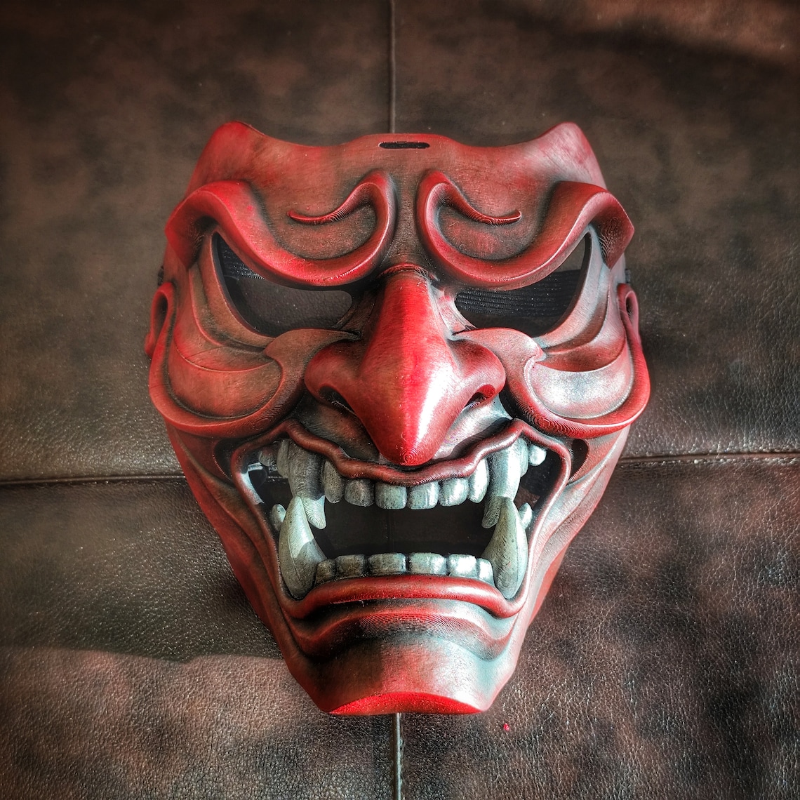 Red Samurai Mempo Full Face Mask - Japanese Warrior Cosplay Costume ...