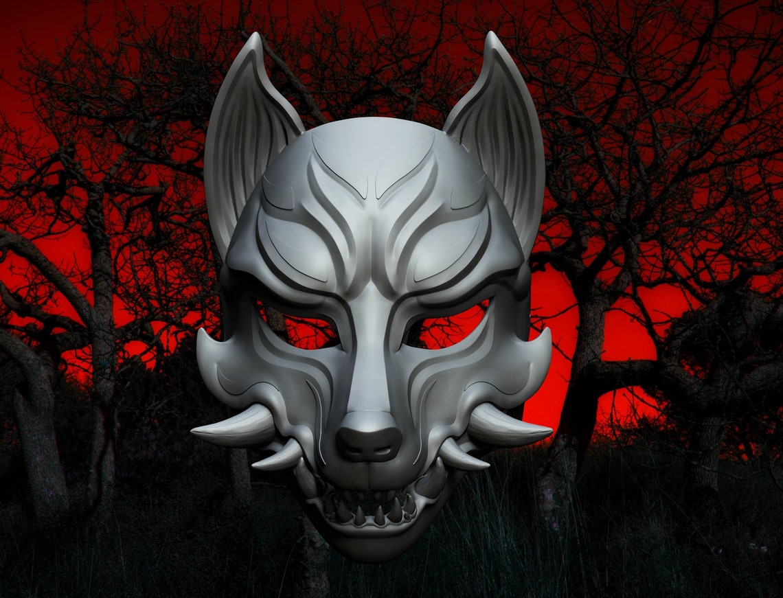 Kitsune Mask With Fangs Anime Mask Model for 3D Print - Etsy